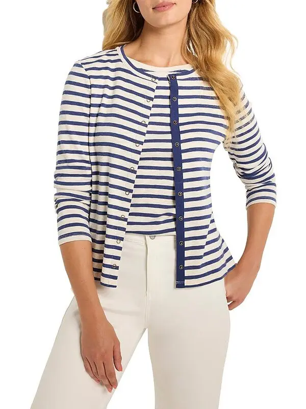 NIC+ZOE Snap Front Striped Cardigan - Blue Multi