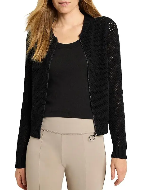 NIC+ZOE Front Zip Mesh Cardigan - Black Onyx