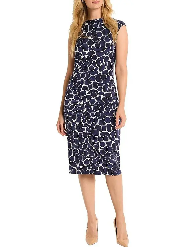 NIC+ZOE Geo Pebble Ruched Dress - Indigo Multi