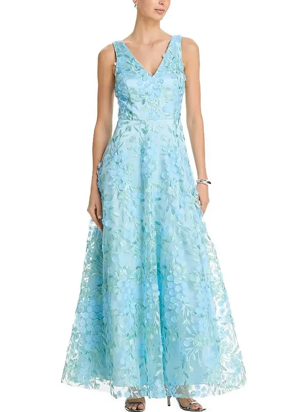 Eliza J Embroidered 3d Applique Gown - Aqua