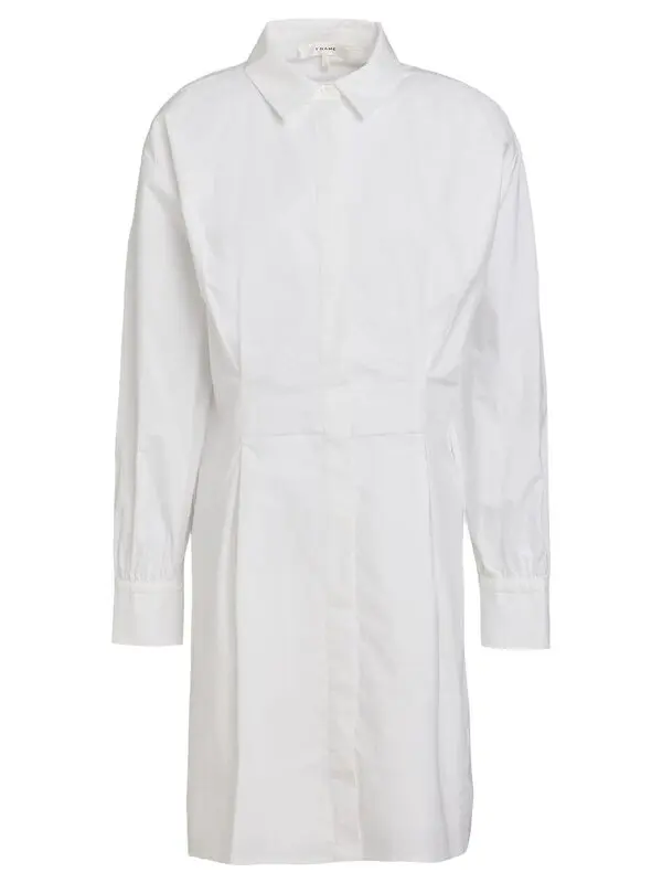 FRAME Pleated Cotton-poplin Mini Shirt Dress - White