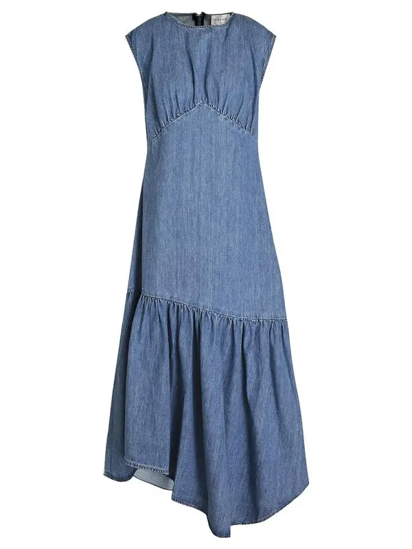 FRAME Asymmetric Denim Midi Dress - Light Denim