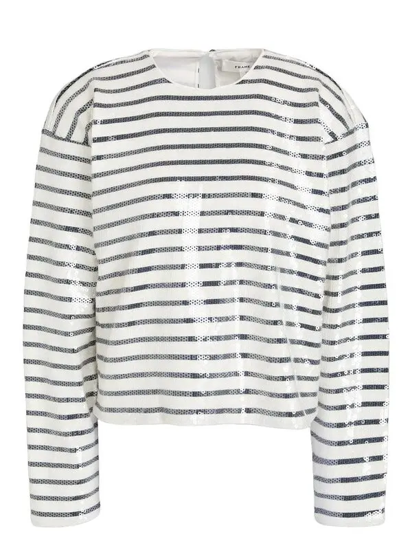 FRAME Sequined Striped Cotton-jersey Top - White