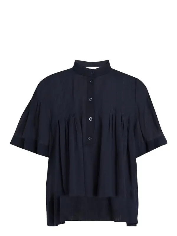 FRAME Pintucked Cotton-mousseline Blouse - Navy