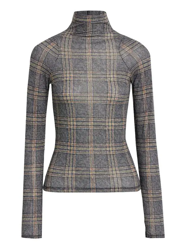 Rag & Bone Shaw Checked Turtleneck Top - Black
