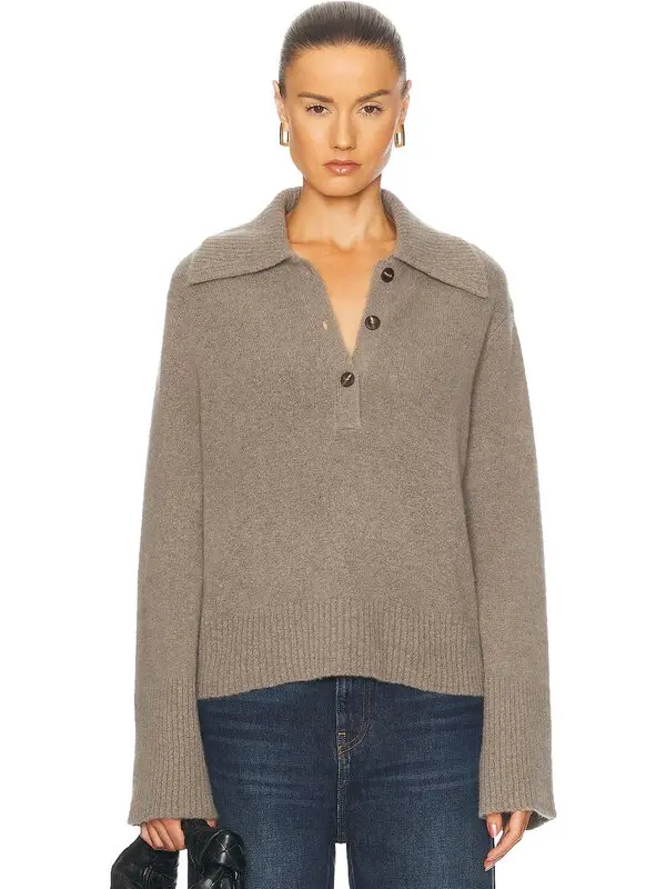 Jenni Kayne Cashmere Stevie Polo Sweater - Pewter