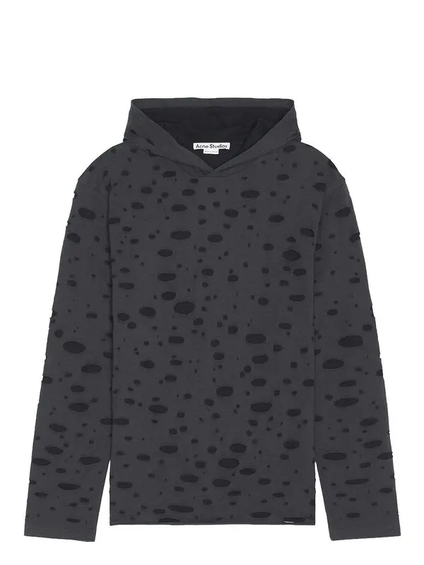 Acne Studios Trashed Hooded Long Sleeve Tee In Black - Faded Black