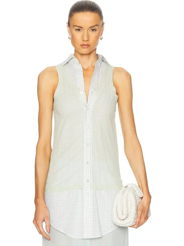 MAISON MARGIELA Sleeveless Button-up Top - Pale Green  Light Green  & White
