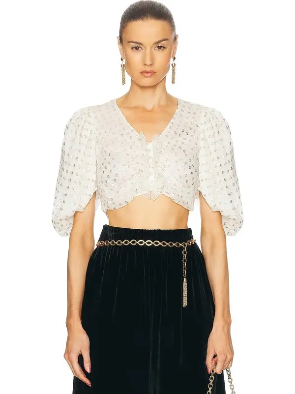 Chloé Cropped Polka Dot Blouse - Snow White
