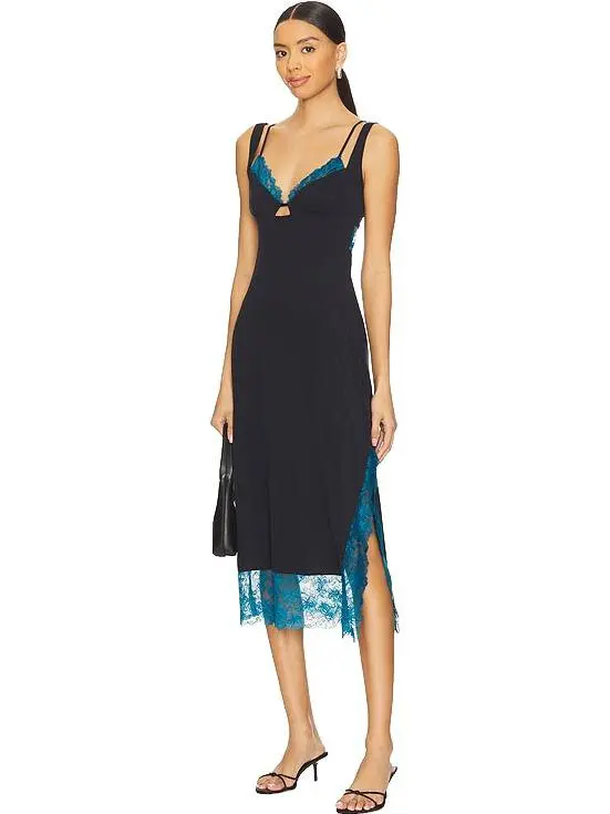 Free People Party Crasher Midi Slip Dress - Black Combo
