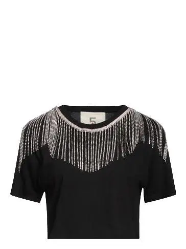 5 PROGRESS Cotton T-shirt With Crystals And Fringes - Black