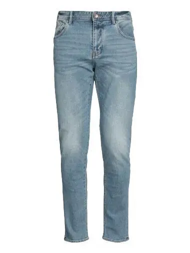 Armani Exchange Slim Fit Jeans With Leather Trims - Blue