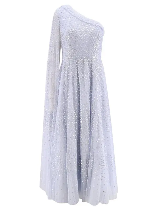 NEEDLE & THREAD One-shoulder Sequined Long Dress - Blue