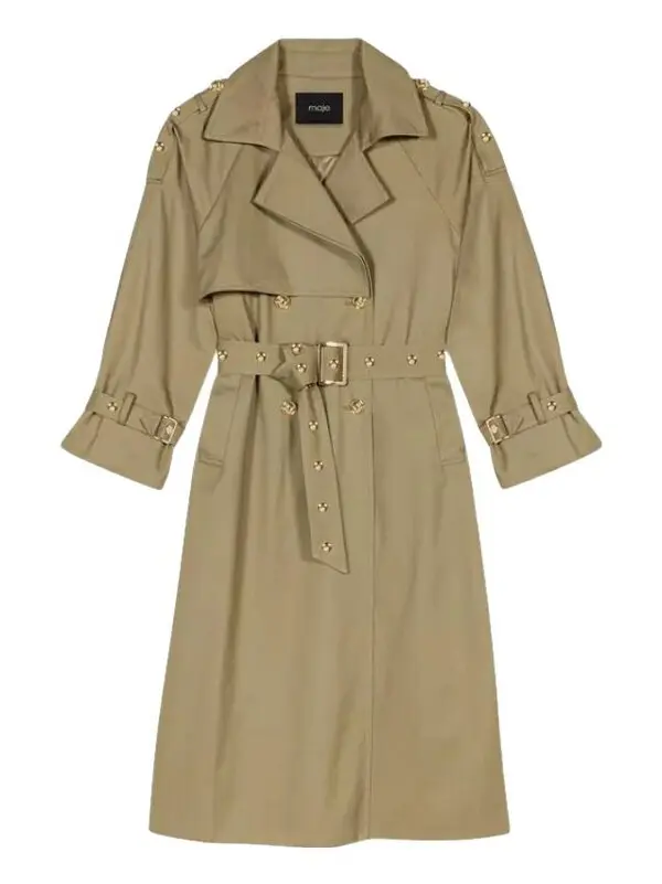 Maje Studded Gabardine Trench Coat - Yellow / Neutral