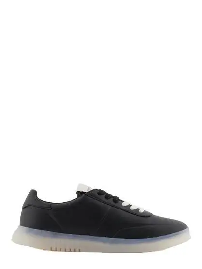 Emporio Armani Leather Sneakers With Semi-transparent Sole - Black