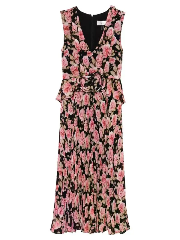 NISSA Floral-print Midi Dress - Black