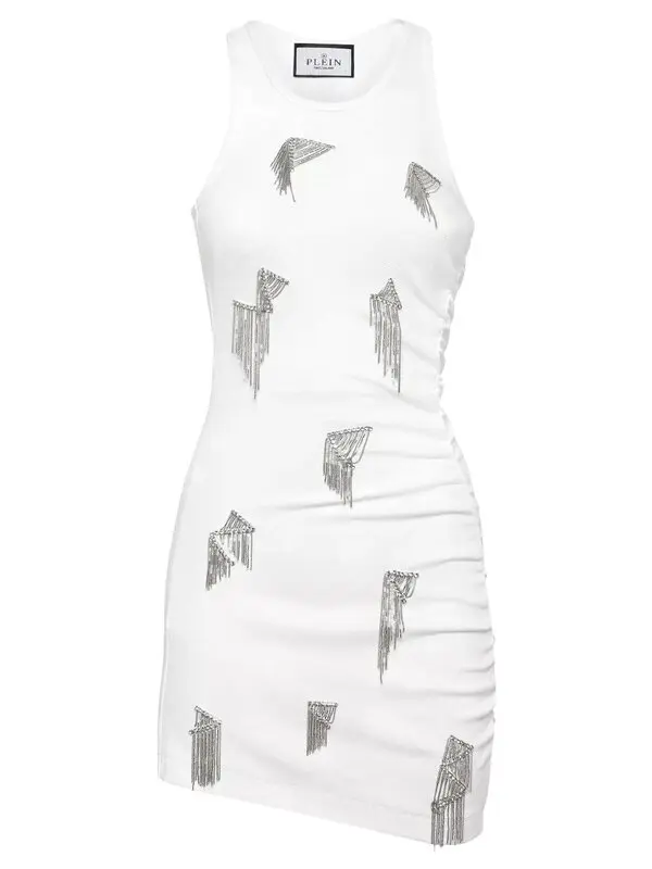Philipp Plein Fringe-detail Mini Dress - White
