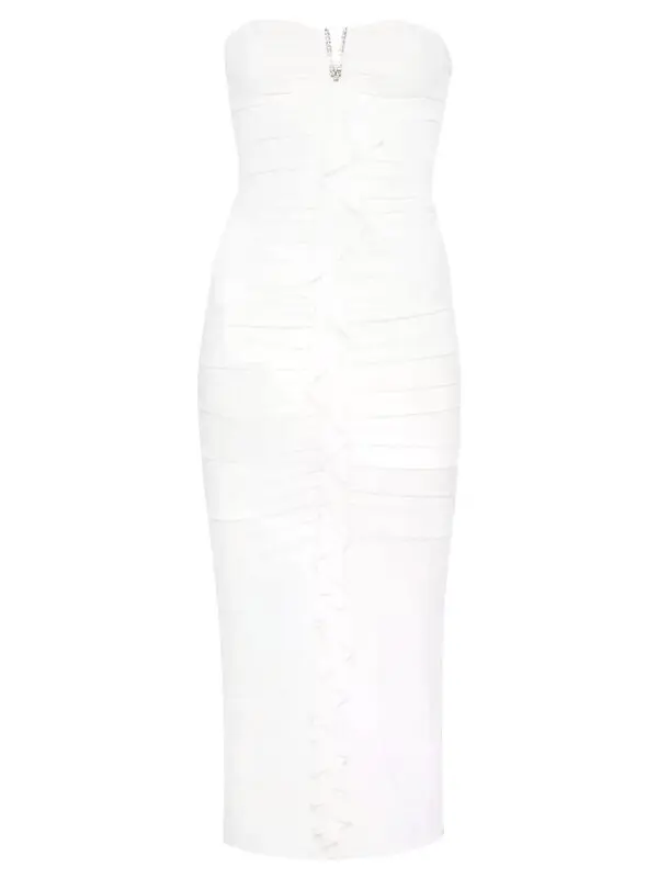 NISSA Ruffled-detailed Midi Dress - White