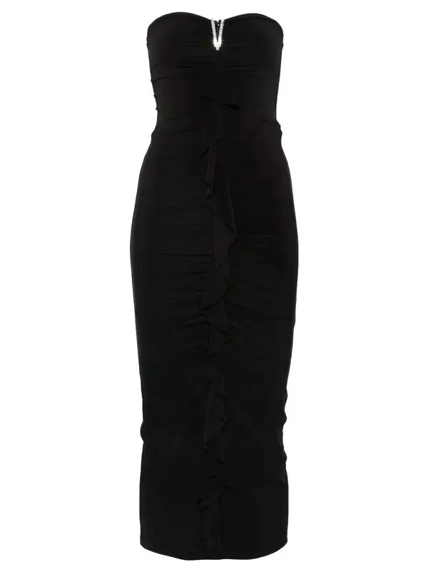 NISSA Ruffled-detailed Midi Dress - Black