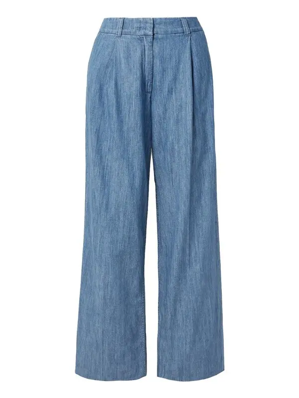 Another Tomorrow Pleated Wide-leg Pants - Blue