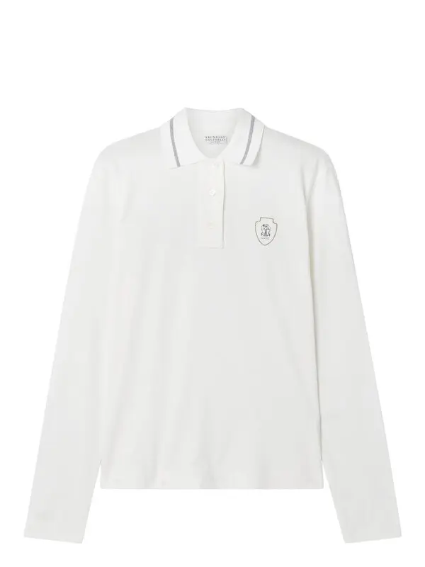 Brunello Cucinelli Printed Cotton-jersey Polo Shirt - White