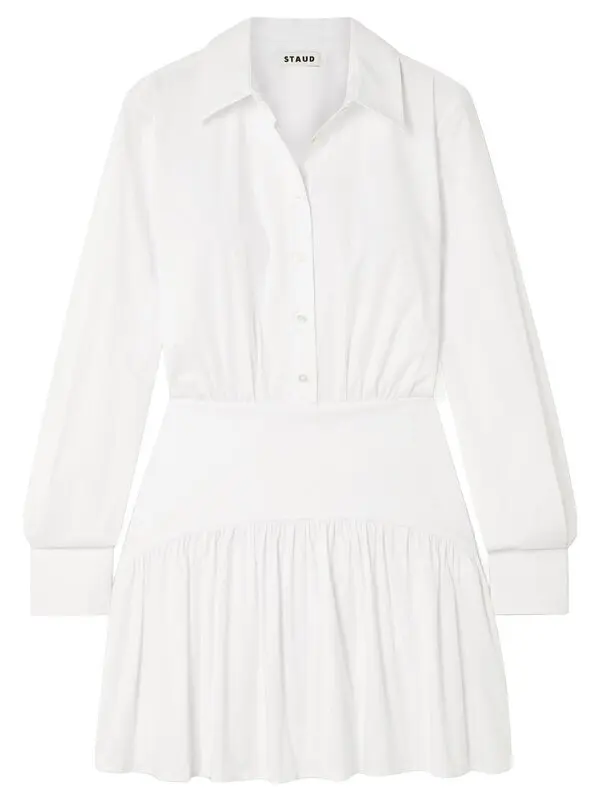 Staud Rocco Mini Shirt Dress - White