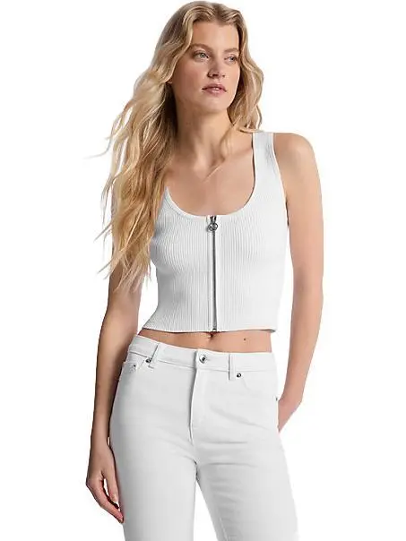 Michael Kors Ribbed Viscose Blend Zip-up Tank Top - White