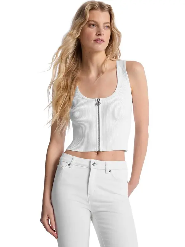 Michael Kors Ribbed Viscose Blend Zip-up Tank Top - White