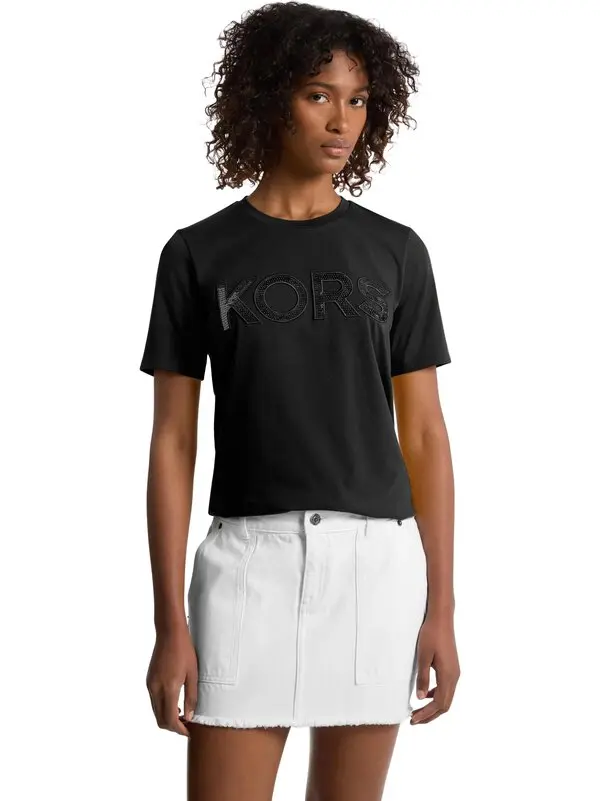 Michael Kors Sequined Logo Cotton T-shirt - Black