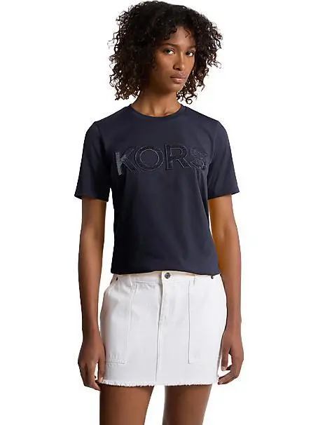 Michael Kors Sequined Logo Cotton T-shirt - Blue