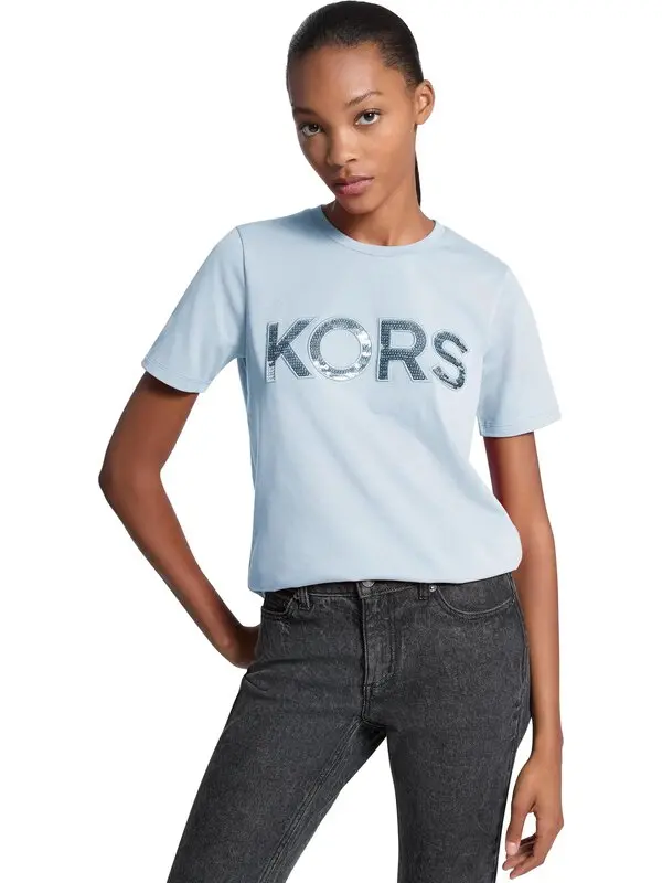 Michael Kors Sequined Logo Cotton T-shirt - Blue