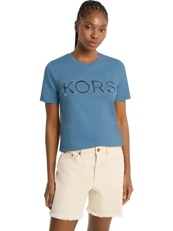 Michael Kors Sequined Logo Cotton T-shirt - Blue