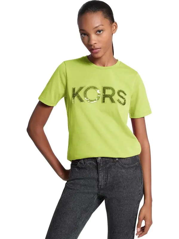 Michael Kors Sequined Logo Cotton T-shirt - Green