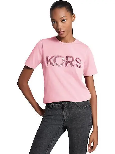 Michael Kors Sequined Logo Cotton T-shirt - Pink
