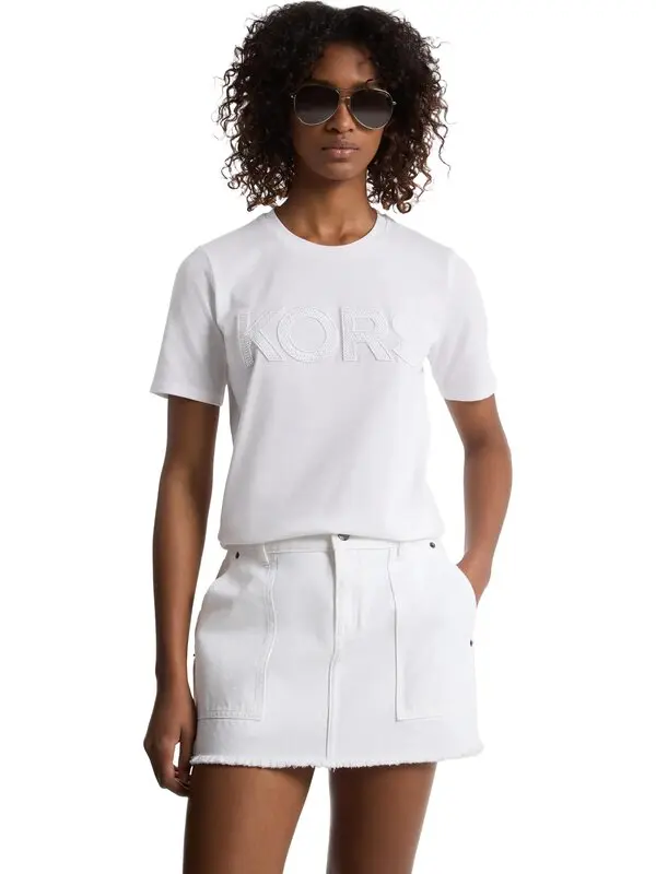 Michael Kors Sequined Logo Cotton T-shirt - White