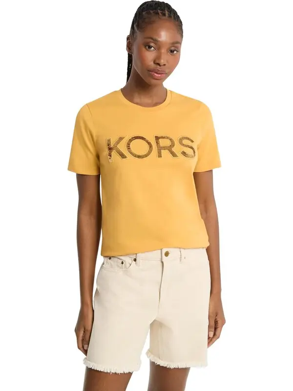 Michael Kors Sequined Logo Cotton T-shirt - Yellow