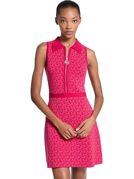 Michael Kors Logo Jacquard Zip-up Dress - Red