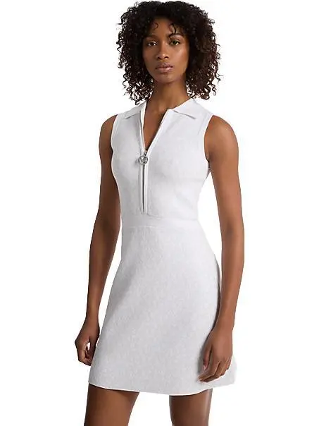 Michael Kors Logo Jacquard Zip-up Dress - White
