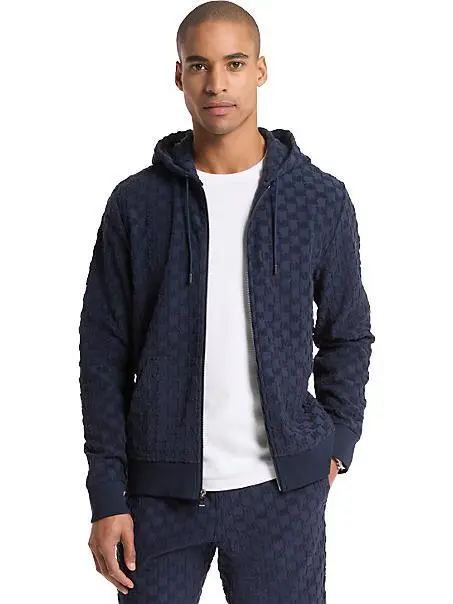 Michael Kors Logo Jacquard Terry Zip-up Hoodie - Blue