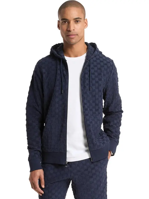 Michael Kors Logo Jacquard Terry Zip-up Hoodie - Blue