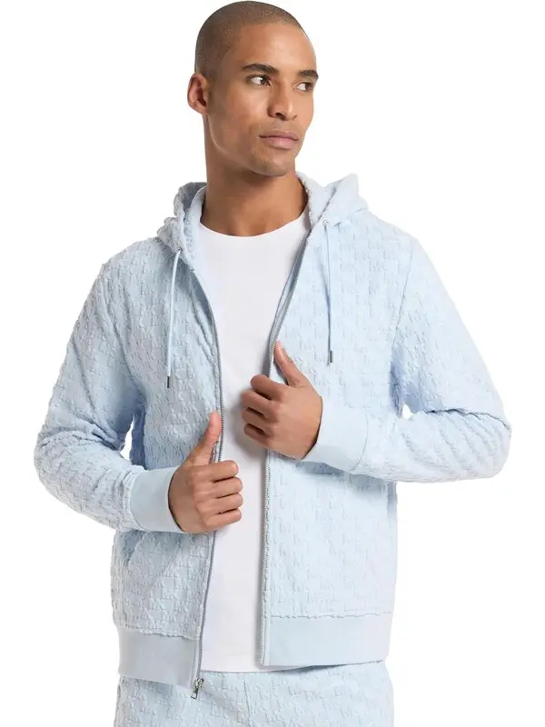 Michael Kors Logo Jacquard Terry Zip-up Hoodie - Blue