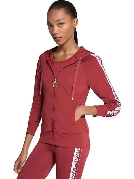 Michael Kors Logo Tape Zip-up Hoodie - Red
