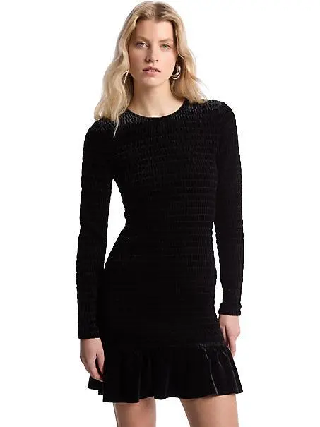 Michael Kors Smocked Stretch Velvet Mini Dress - Black