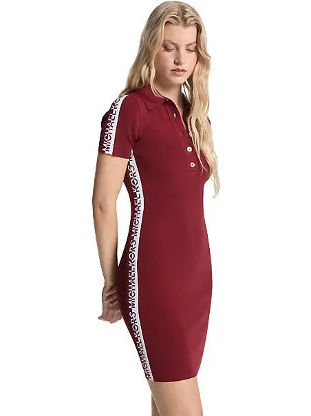 Michael Kors Stretch Knit Logo Tape Polo Dress - Red