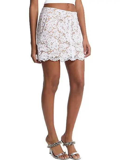Michael Kors Studded Floral Lace Mini Skirt - White