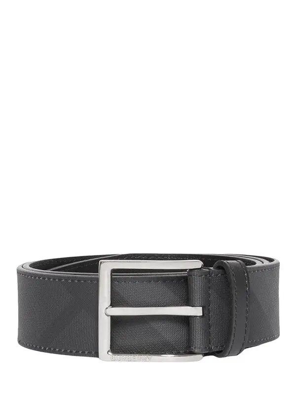 Burberry London Check And Leather Belt - Dark Charcoal/black