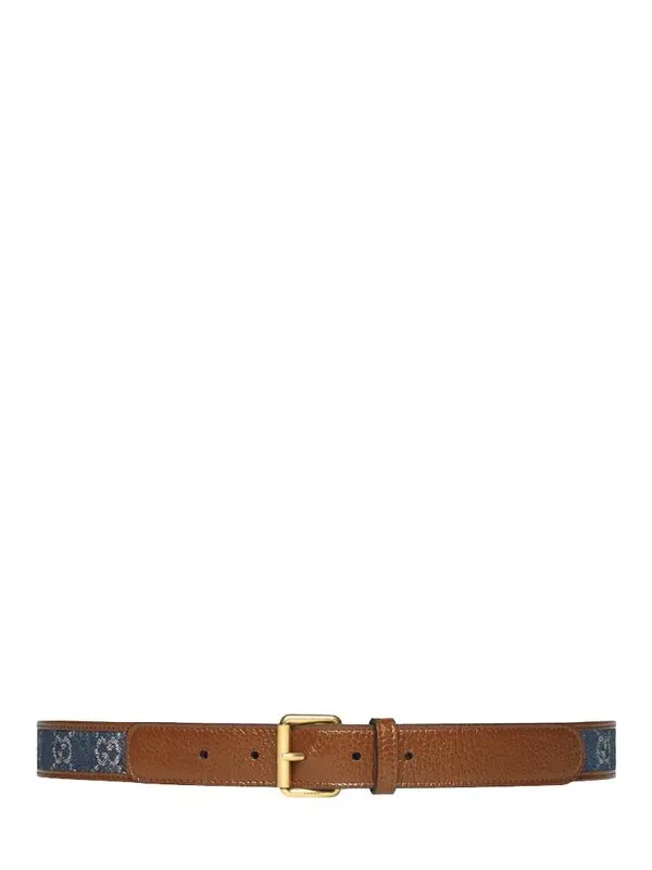 Gucci Double G Buckle Textured Leather Belt - Blue/brown