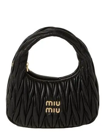 Miu Miu Wander Matelassé Nappa Leather Mini Hobo Bag - Black