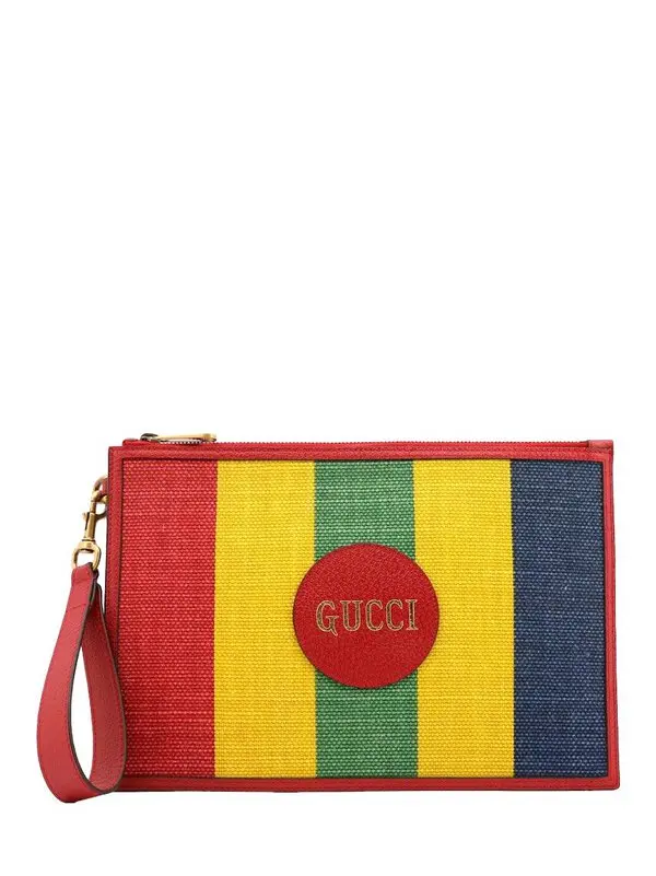 Gucci Baiadera Striped Canvas Clutch - Red
