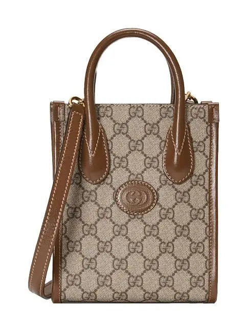Gucci Mini Tote Bag With Interlocking G - Beige/ebony